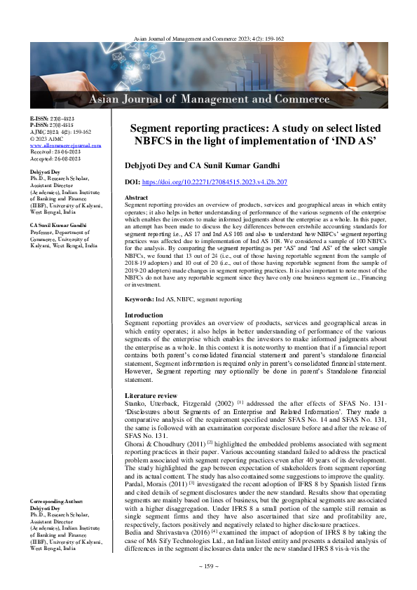(PDF) Segment reporting practices: A study on select listed NBFCS in the light of implementation ...