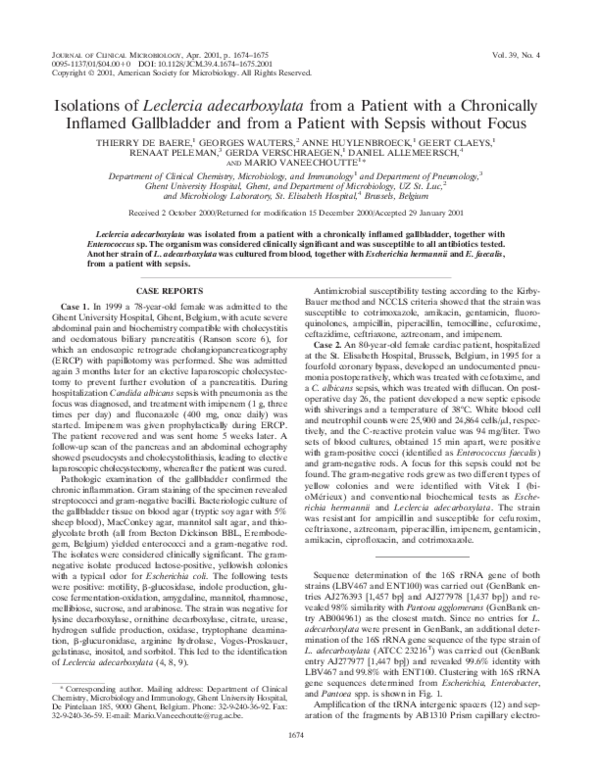 (PDF) Isolations of Leclercia adecarboxylata from a Patient with a ...