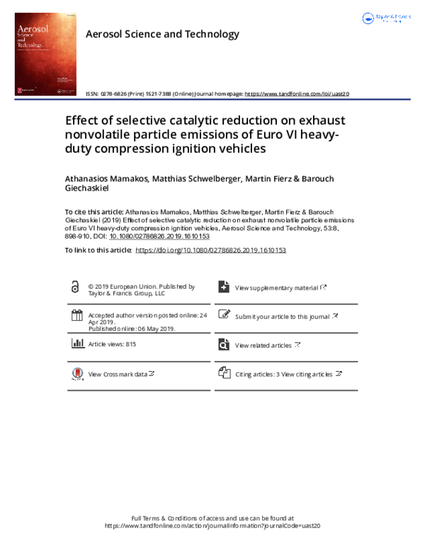 (PDF) Effect of selective catalytic reduction on exhaust nonvolatile ...