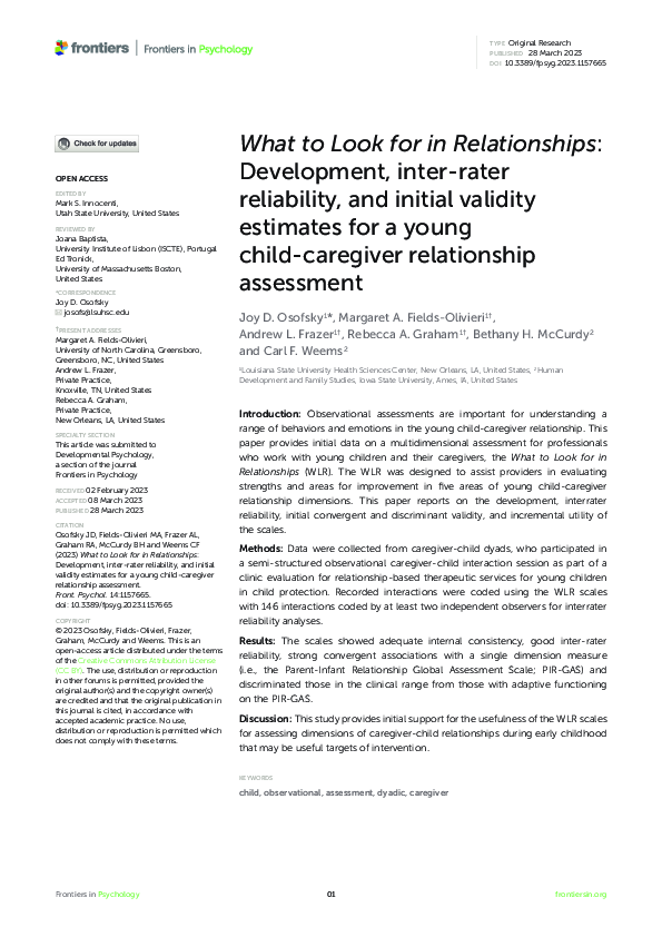 (PDF) What to Look for in Relationships: Development, inter-rater ...