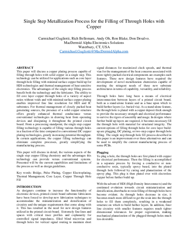 (PDF) Single Step Metallization Process for the Filling of Through ...