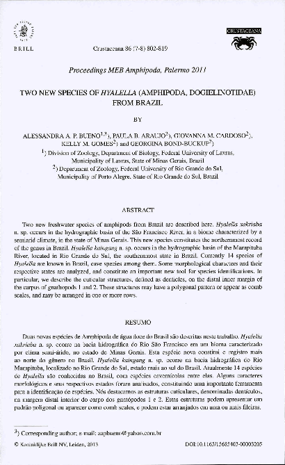 (PDF) Two new species of Hyalella (Amphipoda, Dogielinotidae) from Brazil