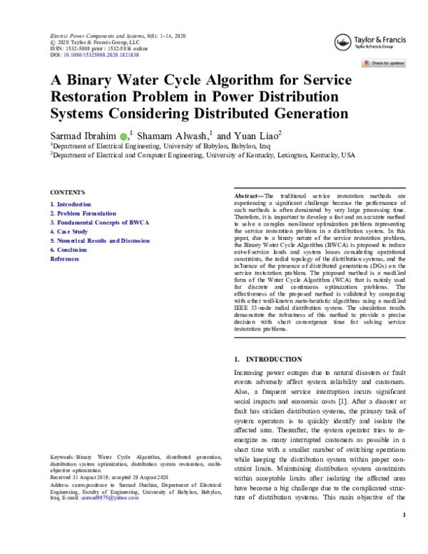 (PDF) A Binary Water Cycle Algorithm for Service Restoration Problem in Power Distribution ...