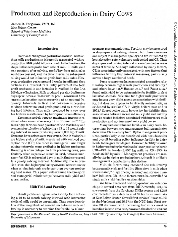 (PDF) Production and reproduction in dairy cows