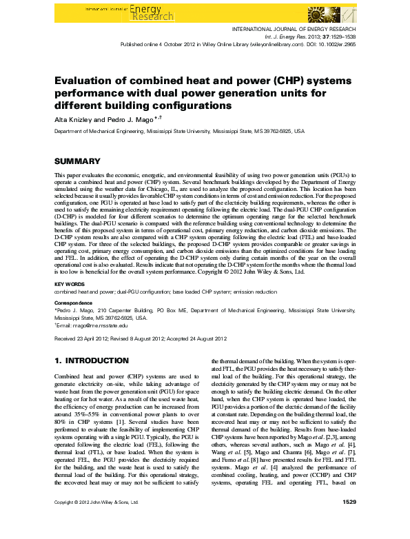 (PDF) Evaluation of combined heat and power (CHP) systems performance ...