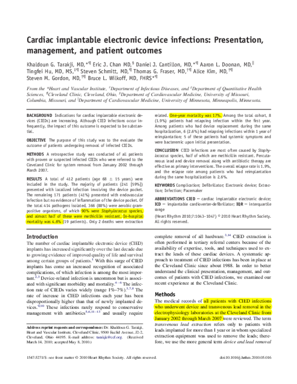 (PDF) Cardiac implantable electronic device infections: Presentation ...