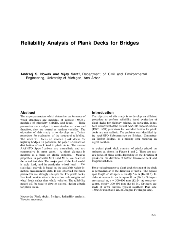 (PDF) Reliability Analysis of Plank Decks for Bridges
