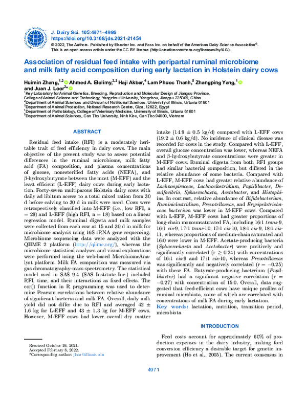 (PDF) Association of residual feed intake with peripartal ruminal microbiome and milk fatty acid ...
