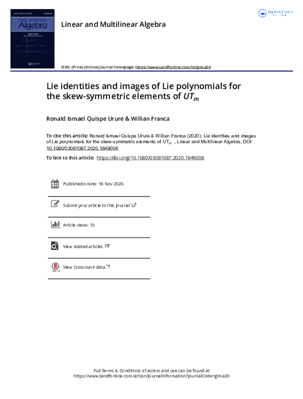 (PDF) Lie identities and images of Lie polynomials for the skew ...