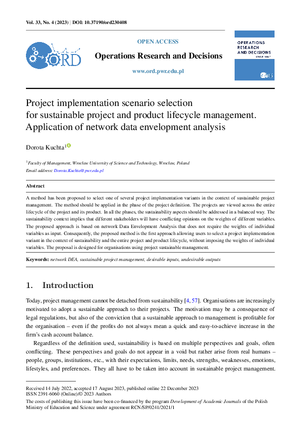 (PDF) Project implementation scenario selection for sustainable project ...