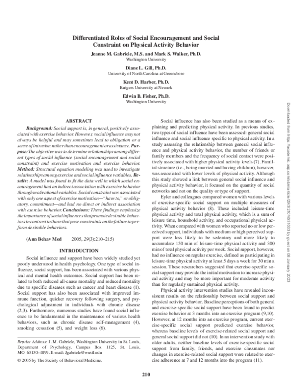 (PDF) Differentiated roles of social encouragement and social constraint on physical activity ...