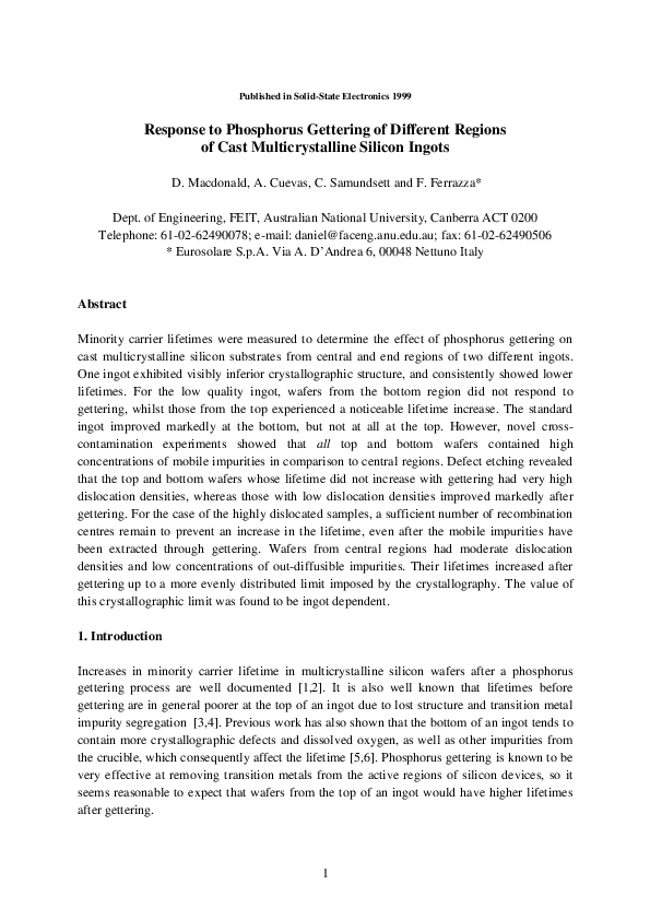 (PDF) Response to phosphorus gettering of different regions of cast ...