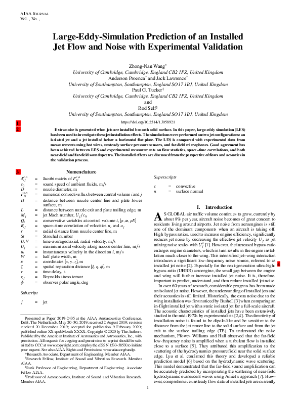 Pdf Large Eddy Simulation Prediction Of An Installed Jet Flow And Noise With Experimental