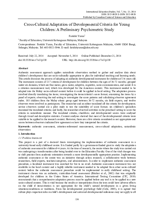 (PDF) Cross-Cultural Adaptation of Developmental Criteria for Young ...