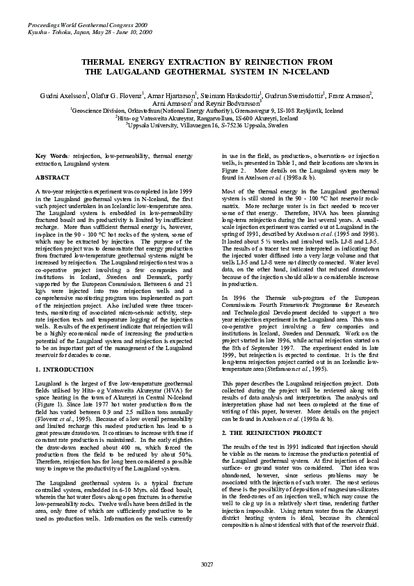 (PDF) Thermal energy extraction by reinjection from the Laugaland ...