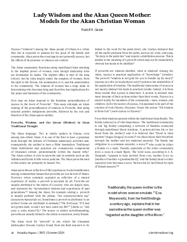 (PDF) Lady Wisdom and the Akan Queen Mother: Models for the Akan ...