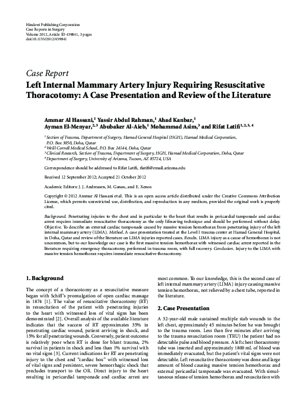 (PDF) Left internal mammary artery injury requiring resuscitative ...