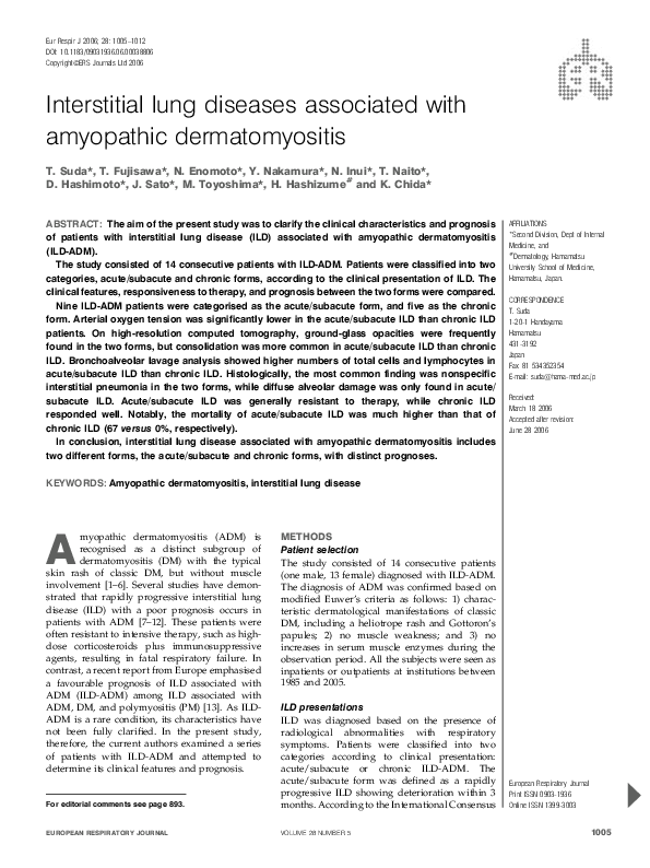 (PDF) Interstitial lung diseases associated with amyopathic dermatomyositis