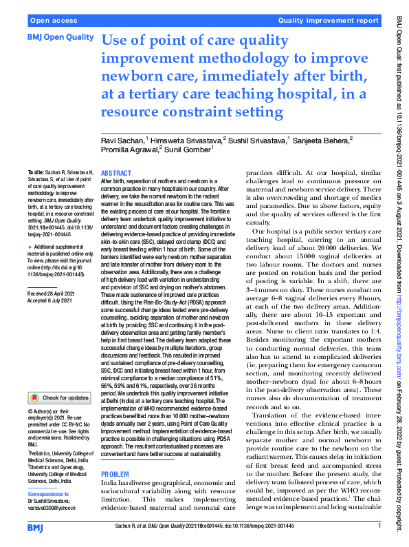 (PDF) Use of point of care quality improvement methodology to improve ...
