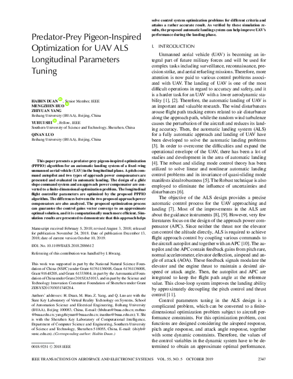 (PDF) Predator-Prey Pigeon-Inspired Optimization for UAV ALS Longitudinal Parameters Tuning