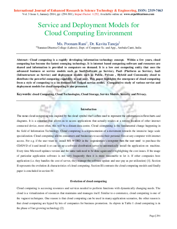 (PDF) Service and Deployment Models for Cloud Computing Environment