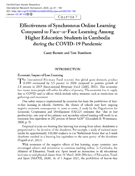 (PDF) Effectiveness of Synchronous Online Learning Compared to Face-to ...