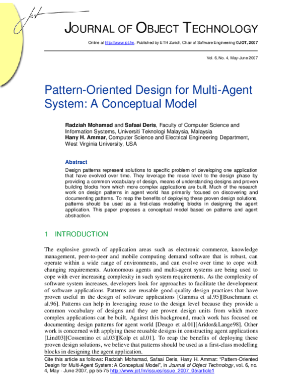 Pdf Pattern Oriented Design For Multi Agent System A Conceptual Model