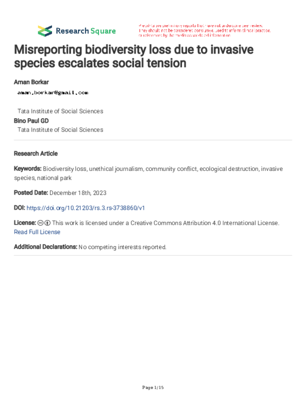 (PDF) Misreporting biodiversity loss due to invasive species escalates ...