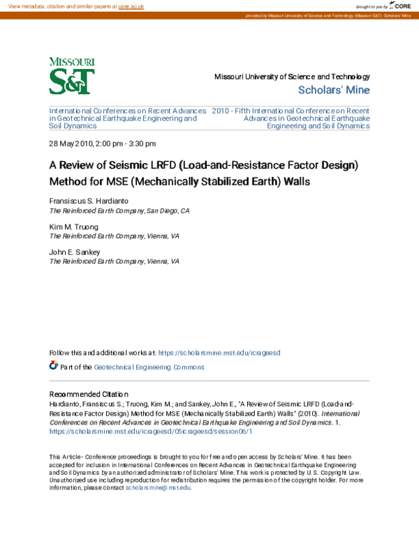 (PDF) A Review of Seismic LRFD (Load-and-Resistance Factor Design) Method for MSE (Mechanically ...