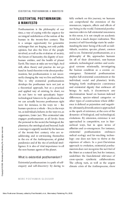 (PDF) EXISTENTIAL POSTHUMANISM: A MANIFESTO