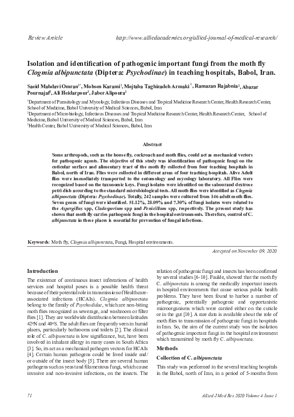 (PDF) Isolation and identification of pathogenic important fungi from ...