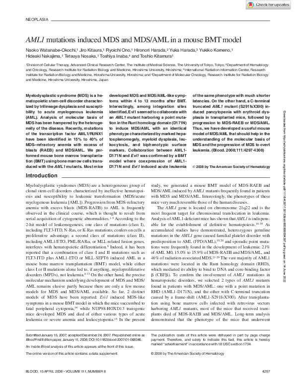 (PDF) AML1 mutations induced MDS and MDS/AML in a mouse BMT model