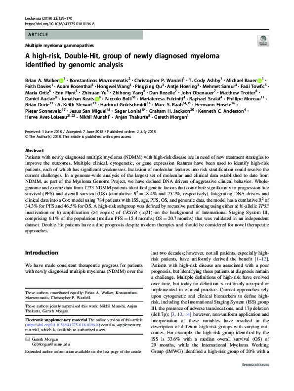 (PDF) A high-risk, Double-Hit, group of newly diagnosed myeloma ...