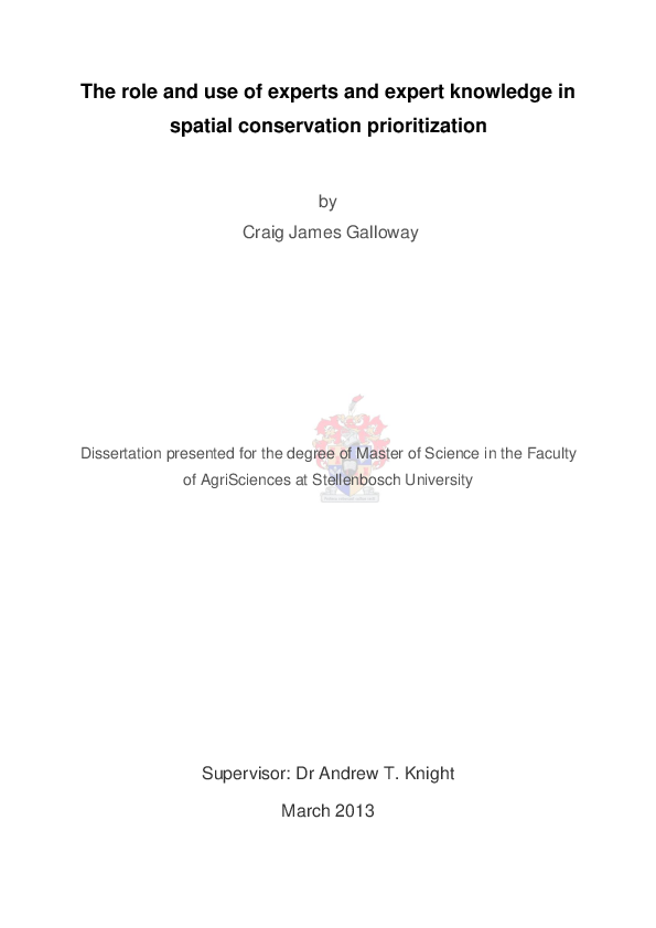 (PDF) The role and use of experts and expert knowledge in spatial conservation prioritization