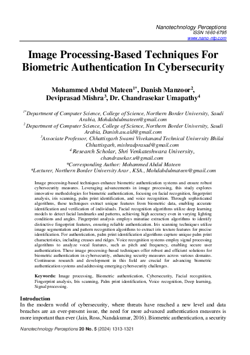(PDF) Image Processing-Based Techniques For Biometric Authentication In Cybersecurity