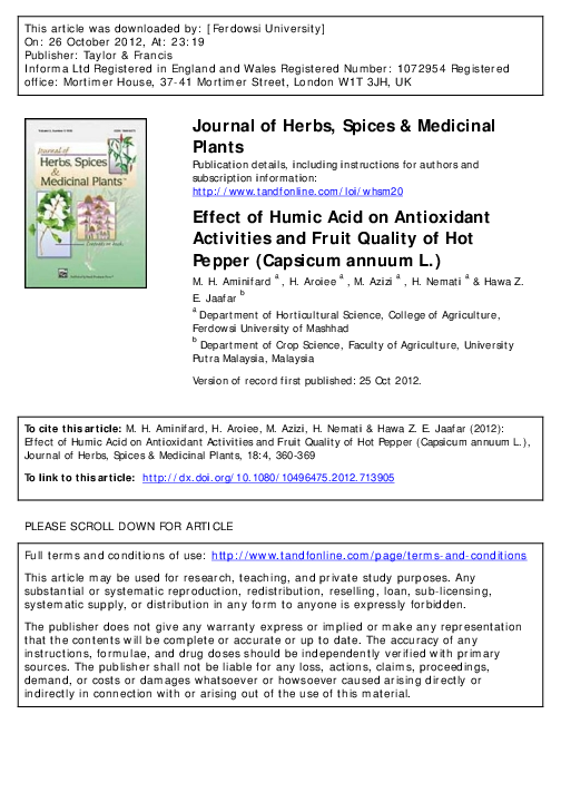 (PDF) Effect of Humic Acid on Antioxidant Activities and Fruit Quality ...