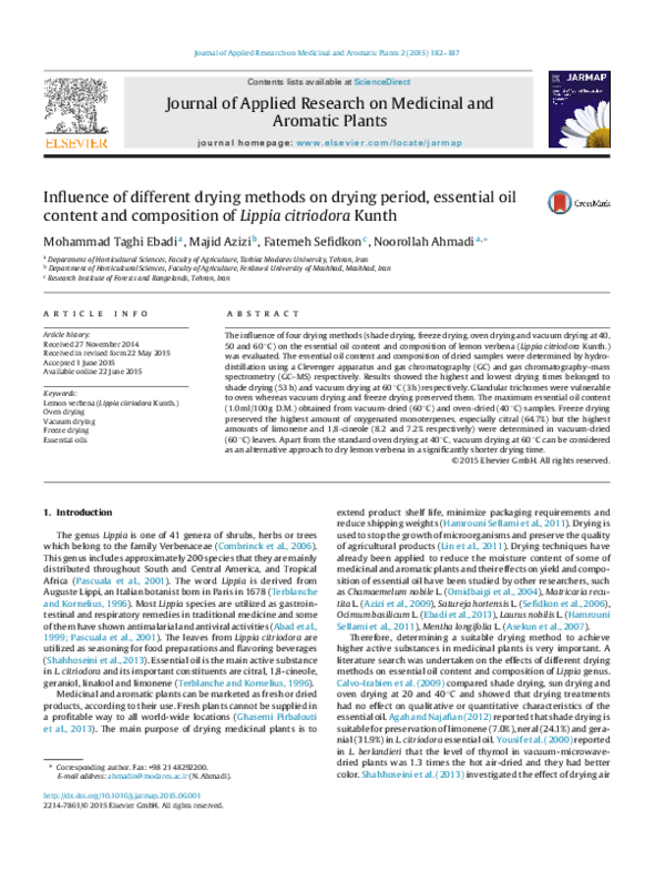 (PDF) Influence of different drying methods on drying period, essential oil content and ...