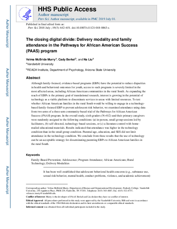 (PDF) The Closing Digital Divide: Delivery Modality and Family ...