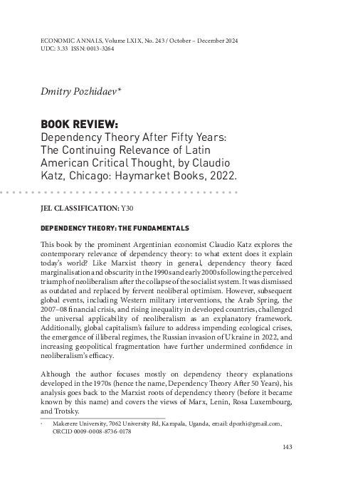 (PDF) Dependency Theory After Fifty Years: The Continuing Relevance of Latin American Critical ...