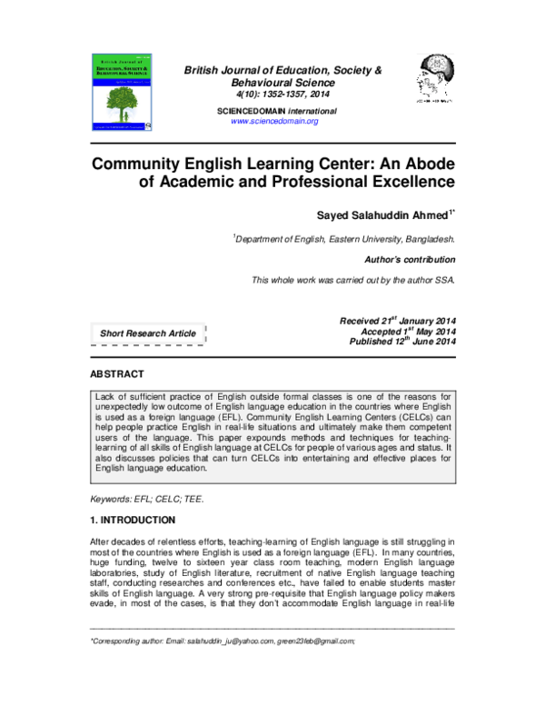 (PDF) Community English Learning Center: An Abodeof Academic and ...