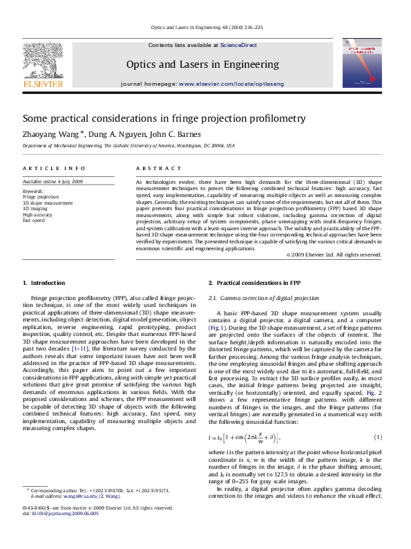(PDF) Some practical considerations in fringe projection profilometry