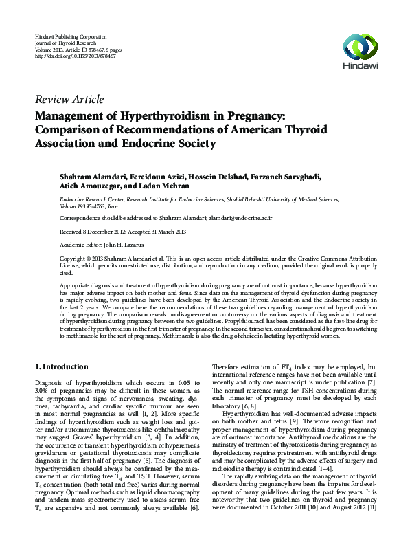 (PDF) Management of Hyperthyroidism in Pregnancy: Comparison of Recommendations of American ...