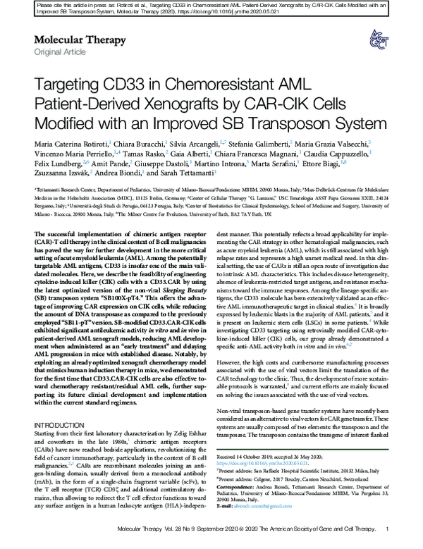 (PDF) Targeting CD33 in Chemoresistant AML Patient-Derived Xenografts by CAR-CIK Cells Modified ...