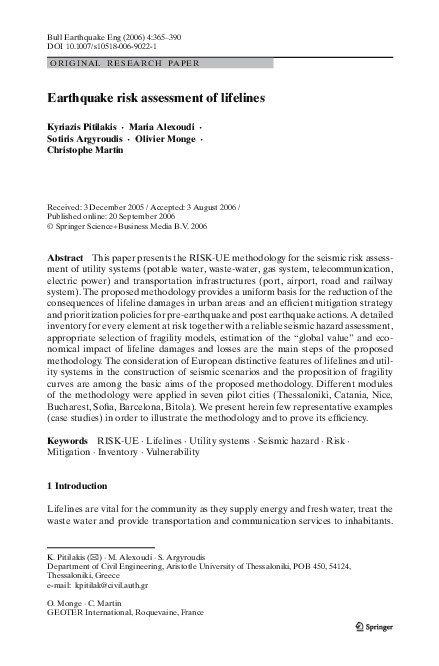 (PDF) Earthquake risk assessment of lifelines