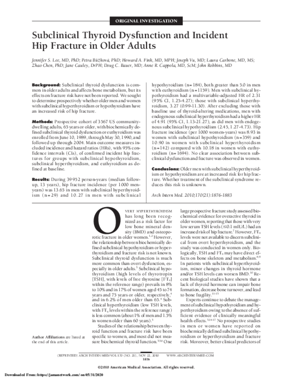 (PDF) Subclinical Thyroid Dysfunction and Incident Hip Fracture in Older Adults