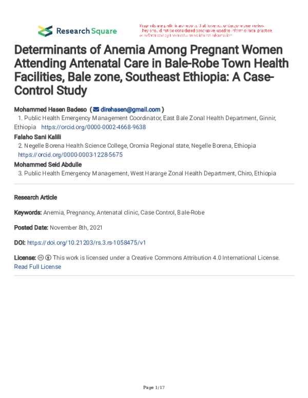 (PDF) Determinants of Anemia Among Pregnant Women Attending Antenatal ...