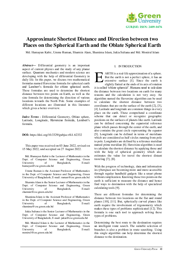 (PDF) Approximate Shortest Distance and Direction between two Places on ...