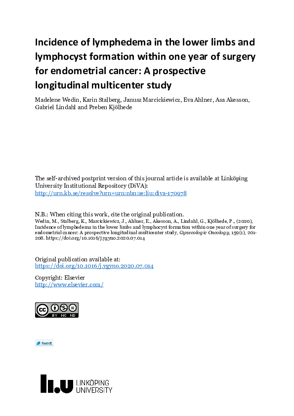 (PDF) Incidence of lymphedema in the lower limbs and lymphocyst ...