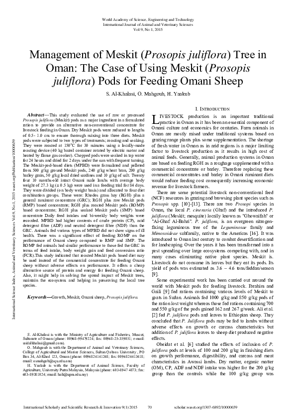 (PDF) Management Of Meskit (Prosopis Juliflora) Tree In Oman: The Case ...