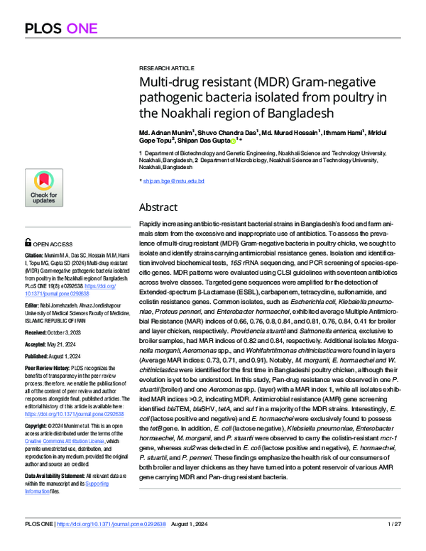 (PDF) Multi-drug resistant (MDR) Gram-negative pathogenic bacteria isolated from poultry in the ...